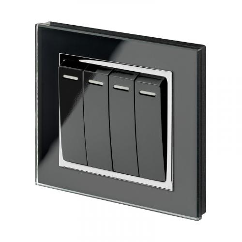 Retrotouch Crystal CT (Retractive Pulse) Light Switch 4 Gang (Black CT ...