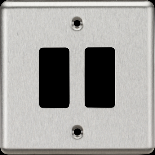 Knightsbridge Flat plate 2G grid faceplate Rounded Edge (Brushed Chrome) GDCL2BC UK