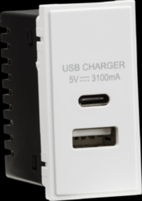 Knightsbridge Dual USBC charger 3.1A Module 25 x 50mm WHITE NETUSBCWH UK