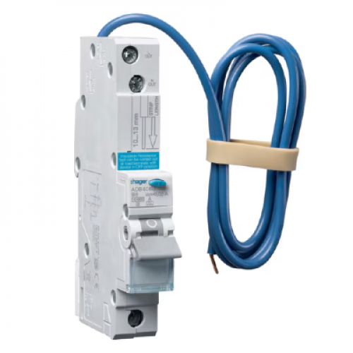 Hager RCBO 1M 1P 10kA B 6A 30mA Type A ADB406U UK