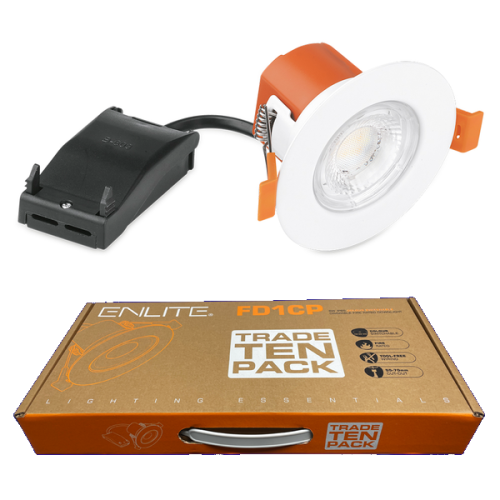 Enlite Trade Ten Pack 6W LED IP65 Fixed Dimmable Fire Rated CCT Downlight (White) FD1CP UK