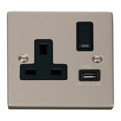 Click Scolmore 13a 1g Switched Socket With 2.1a Usb Outlet Black ...