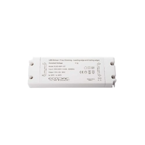 Integral Constant Voltage Driver 60w 12vdc Ip20 Triac Dimmable 200 240v Input 6w Min Load Ecopac ...