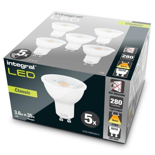 Integral 3 6w Gu10 Led Lamp 5 Pack Gu10 Led Lamps Ilgu10nc050 5 Uk