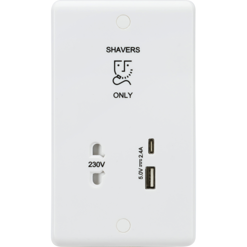 Knightsbridge 230v Shaver Socket With Dual Usb A+c (5v Dc 2.4a Shared ...