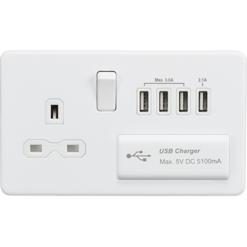 Knightsbridge 13a Switched Socket With Quad Usb-a (5v Dc 5.1a Shared ...