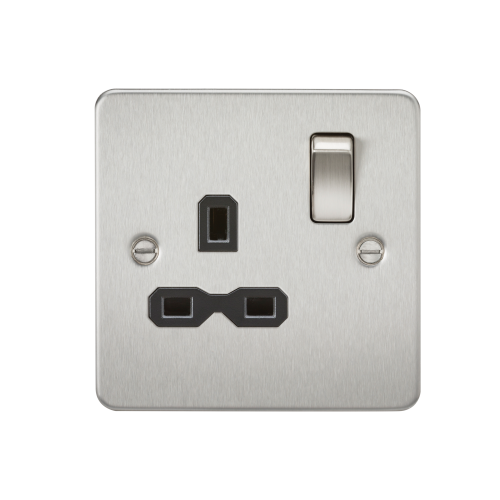 Knightsbridge Flat Plate 13A 1G DP Switched Socket Black Insert ...