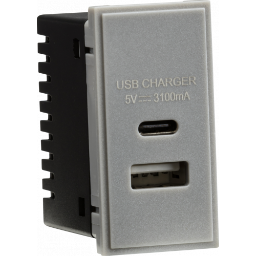 Knightsbridge Dual Usb Charger (3.1a) Module 25 X 50mm Grey NETUSBCGY UK