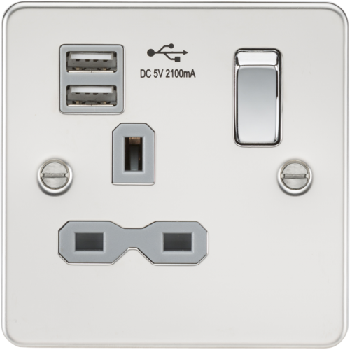 Knightsbridge Flat Plate 13A 1G DP Switched Socket Grey Insert ...