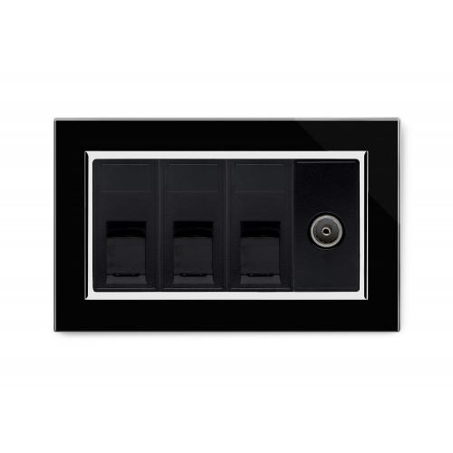 Retrotouch Crystal Glass Triple RJ45 CAT5e with TV Socket (Black CT ...