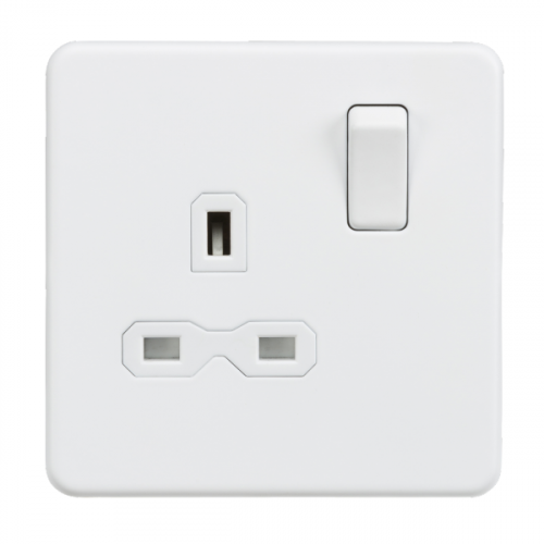 Knightsbridge Screwless 13A 1G DP switched socket Matt White White ...