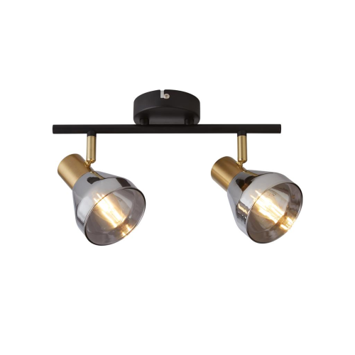 Searchlight Westminster 2lt Spotlight Black satin Brass Smoked Glass ...