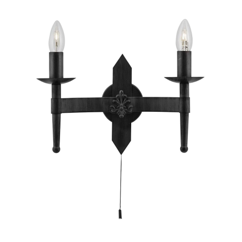 Searchlight Cartwheel Ii 2lt Wall Light Wrought Iron Sanded Glass 2422 ...