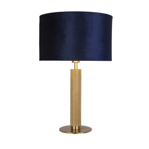 Searchlight London Table Lamp - Knurled Brass & Navy Velvet Shade ...