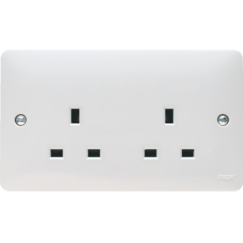 Hager 13A 2G Unswitched Dual Earth Socket (White) WMS82 UK