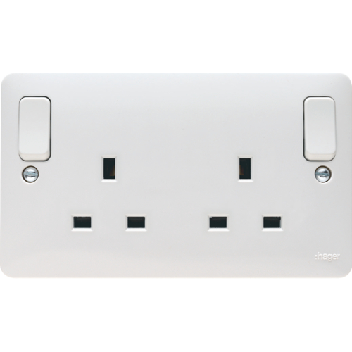 Hager 2G Double Pole Switched Socket Side Rockers (White) WMSS82O UK