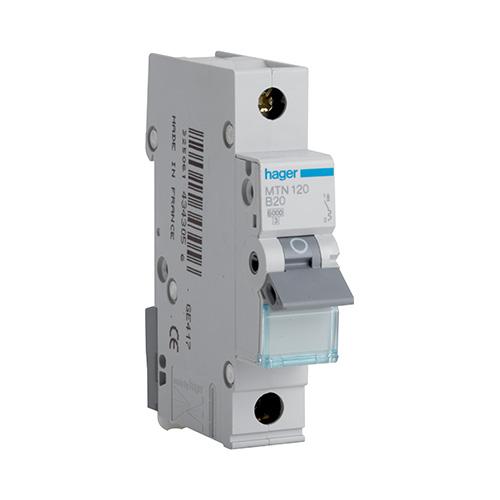 Hager Miniature Circuit Breaker 6kA Type B SP Single Pole MCB (Silver) MTN120 UK