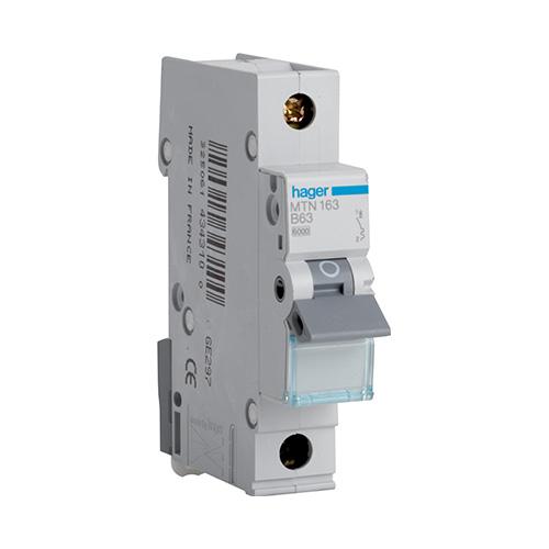 Hager Miniature Circuit Breaker 63A 6kA Type B Single Pole (White) MTN163 UK