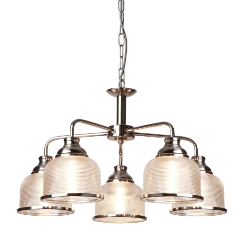 Searchlight Bistro Ii 5lt Ceiling Satin Silver Halophane Glass 1685 5ss Uk