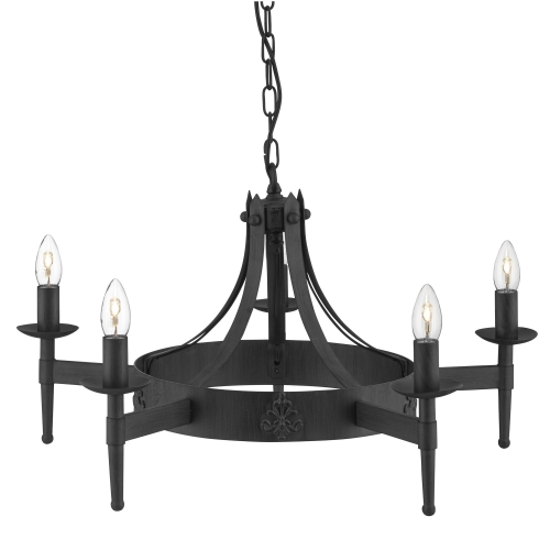Searchlight Cartwheel 5 Light Fitting In Black Wrought Iron 2425-5BK UK